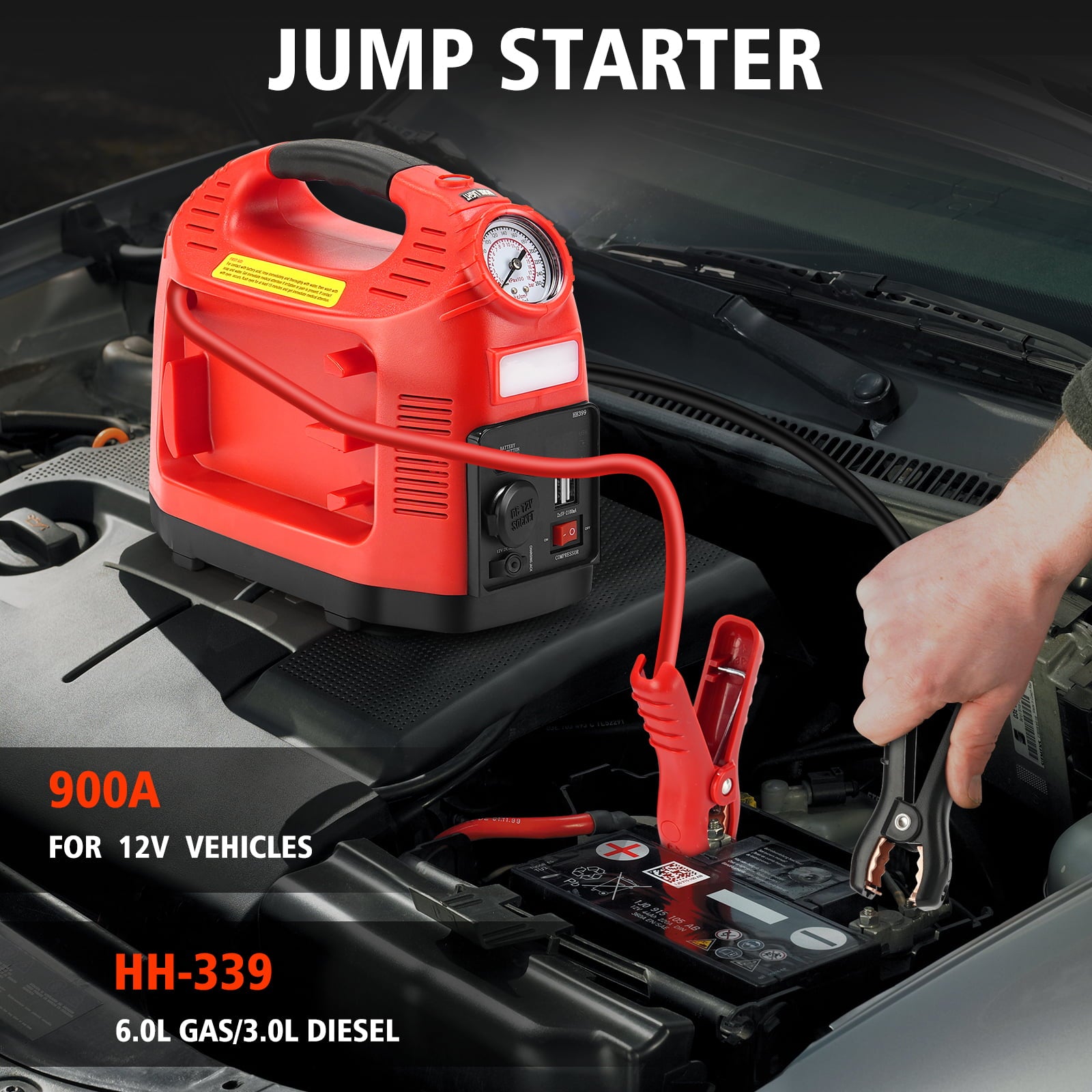 Tyrell Chenergy 12V Car Battery Jump Starter with Air Compressor, 750 ...